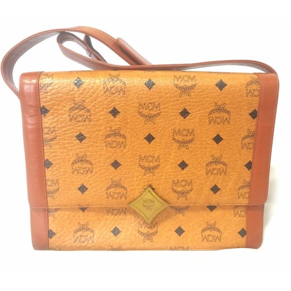 MCM | Bags | Mcm Vintage Brown Monogram Square Shoulder Bag With ...